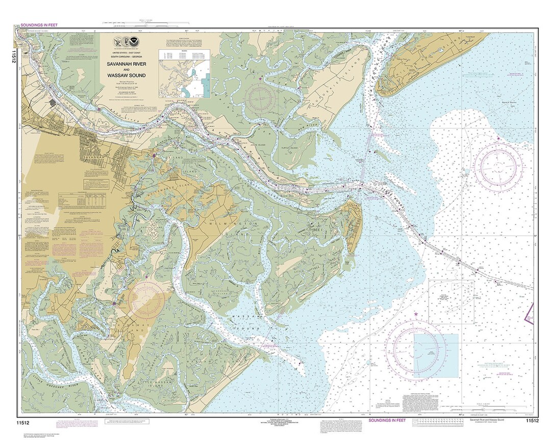 2020 Nautical Chart of Savannah River and Wassaw Sound - Etsy