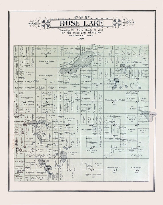 1900 Map of Rose Lake Township Osceola County Michigan | Etsy