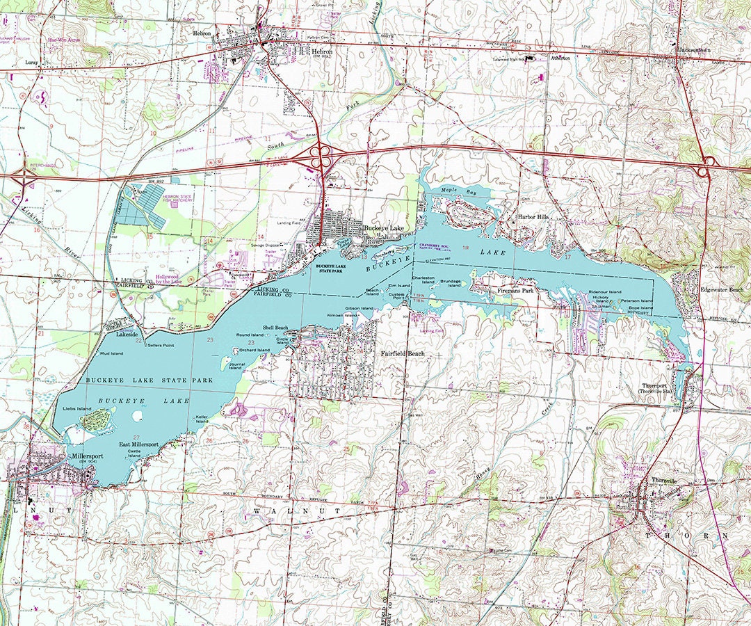 1994 Map of Buckeye Lake Fairfield Perry and Licking County Ohio - Etsy