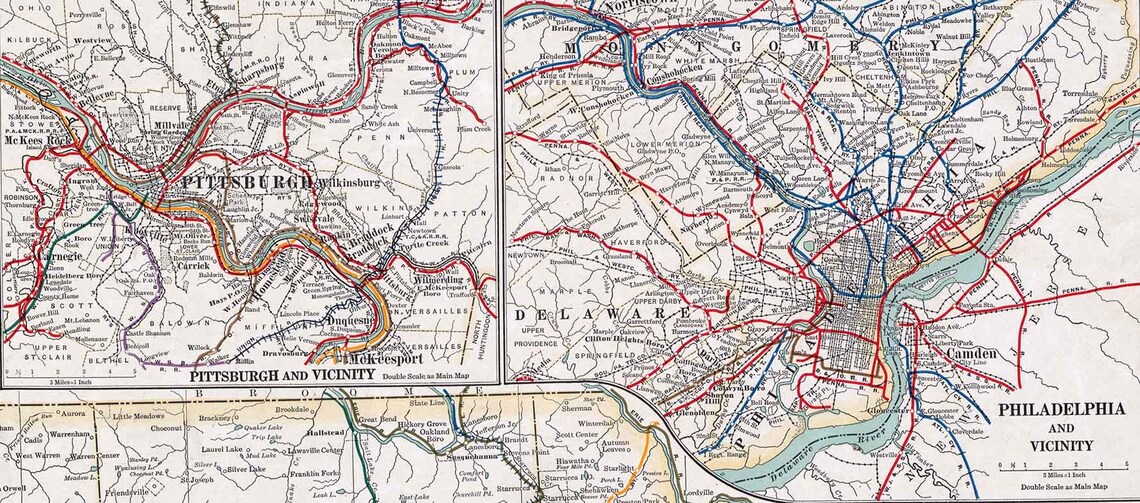 1912 Steam Railroad Map of Pennsylvania Pittsburgh Philadelphia - Etsy