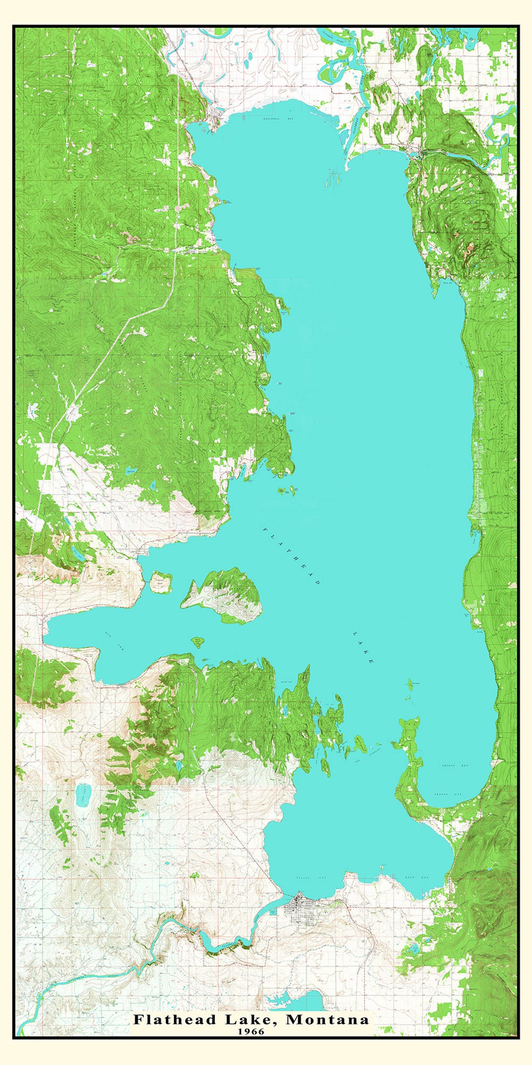 1966 Map of Flathead Lake Montana - Etsy