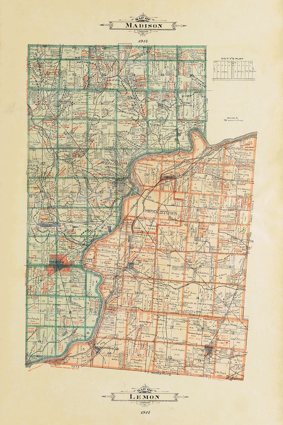 Madison County Ohio Road Map 1875 Map Of Madison County Ohio Etsy