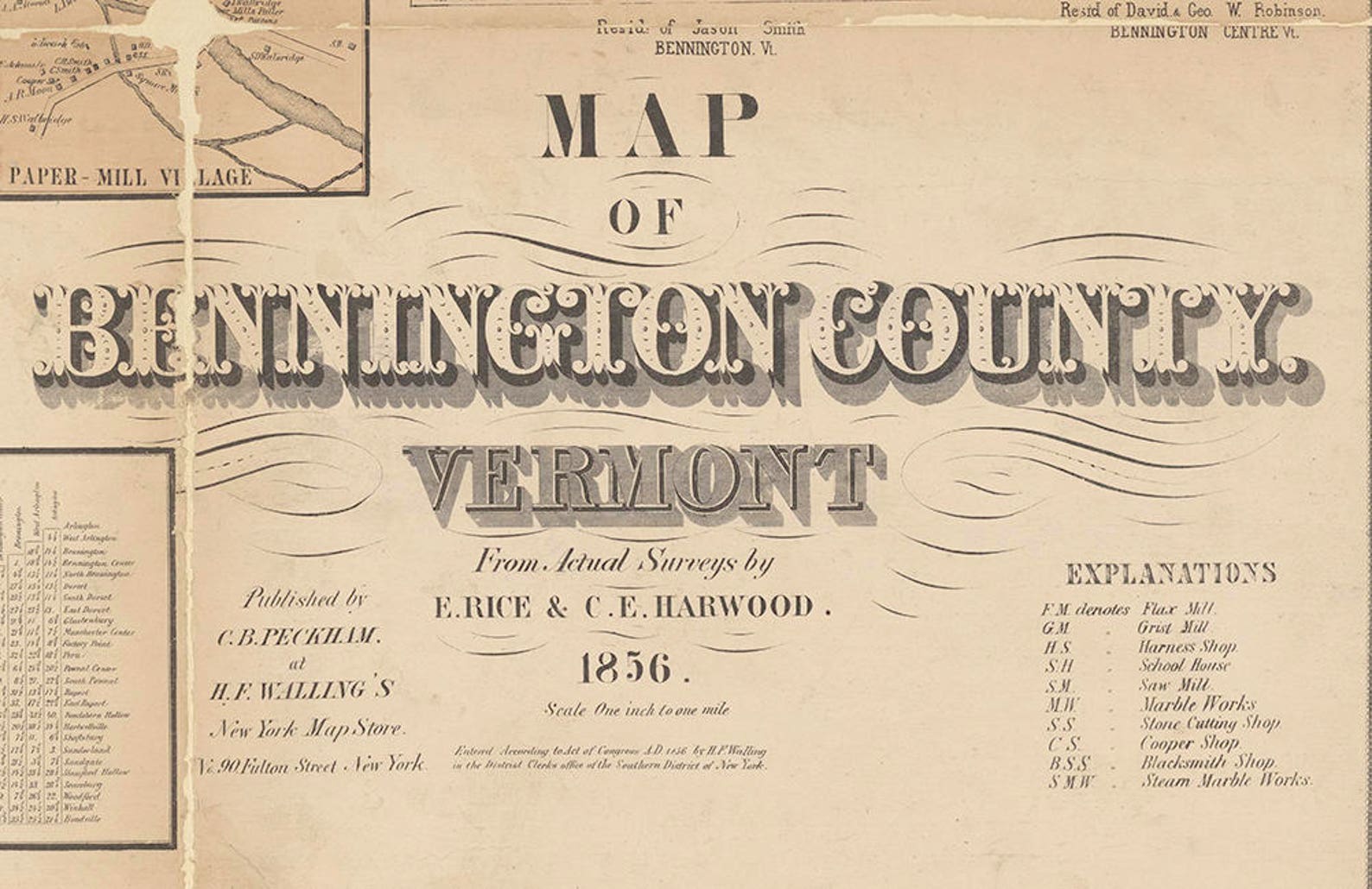 1856 Map of Bennington County Vermont - Etsy