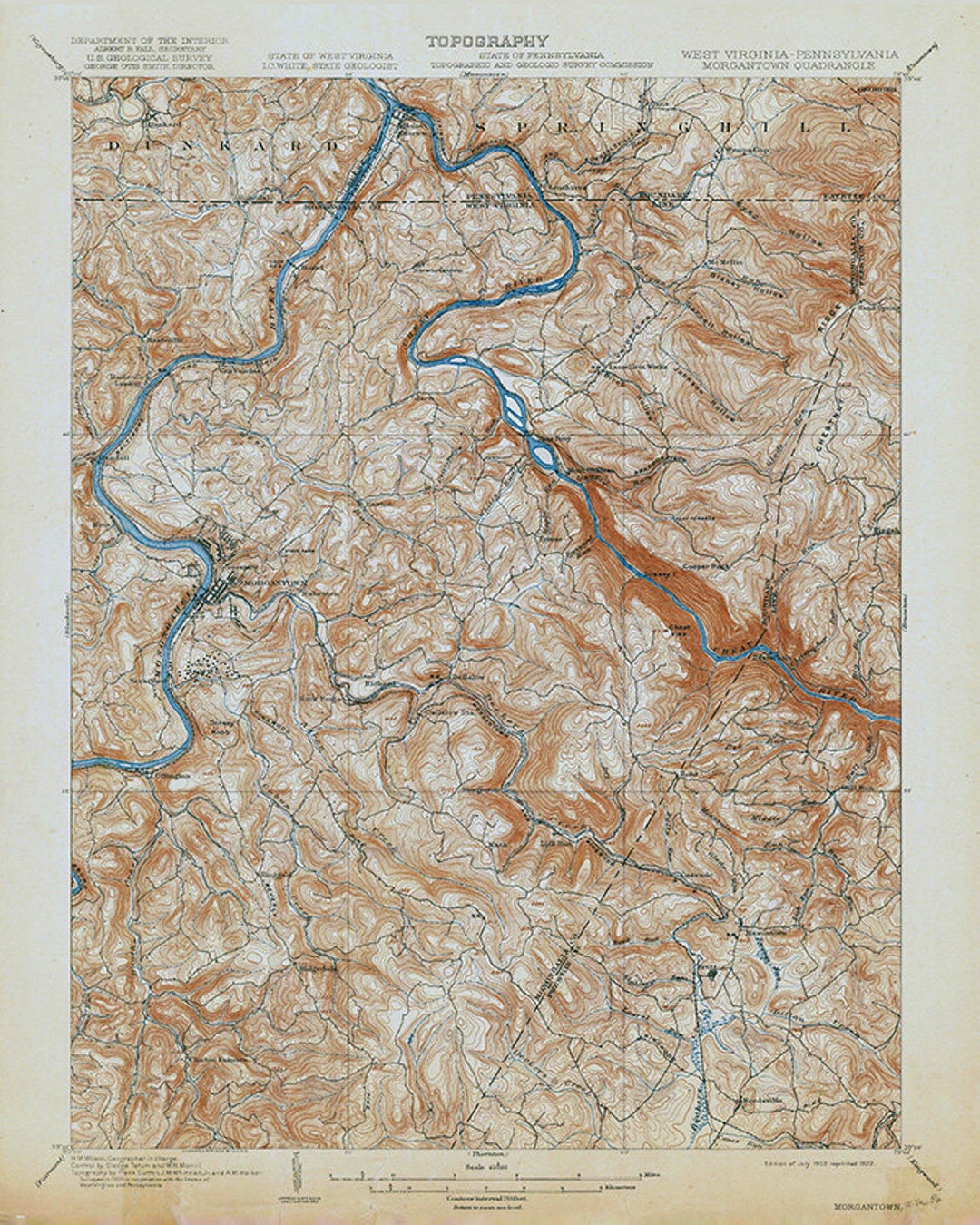 1902 Topo Map of Morgantown West Virginia Quadrangle - Etsy