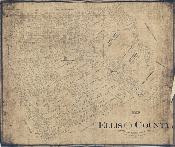 1889 Farm Line Map of Ellis County Texas - Etsy