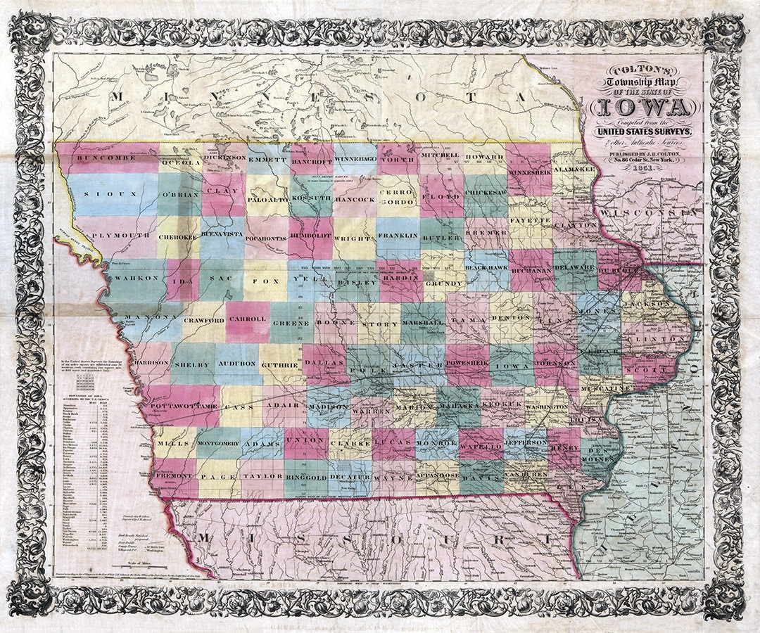 1851 Map of Iowa - Etsy