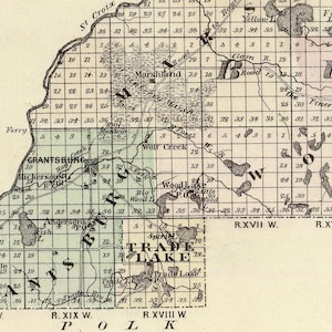 1878 Map of Douglas and Burnett County Wisconsin - Etsy