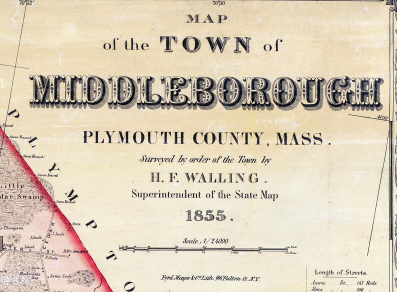 1855 Town Map of Middleborough Plymouth County Massachusetts - Etsy