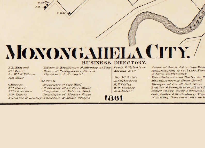 1861 Town Map of Monongahela City Washington County - Etsy
