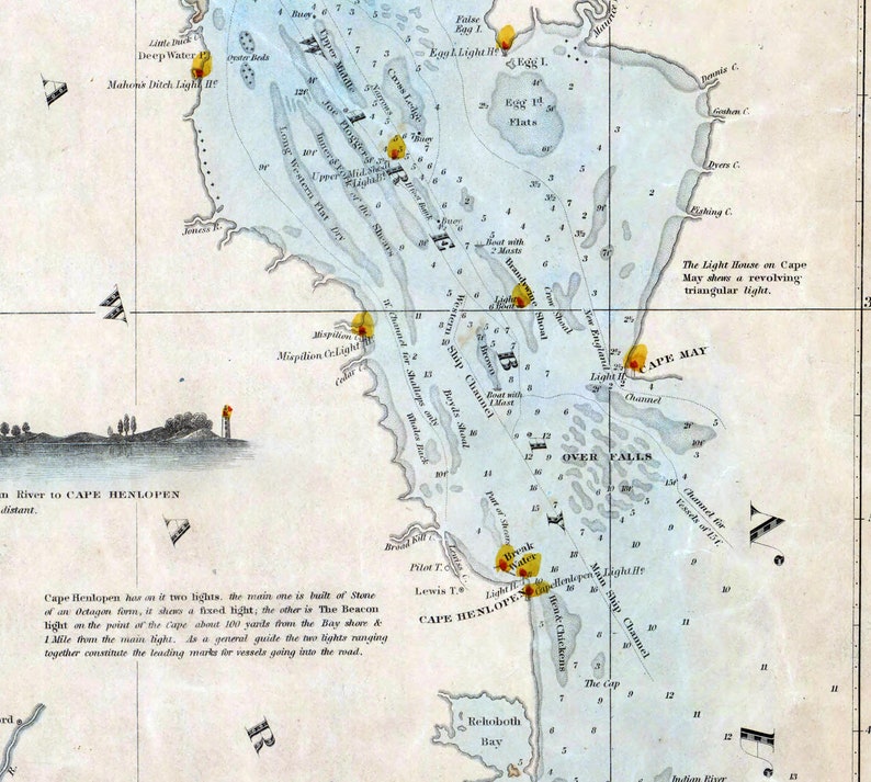 1859 Chart Map of the Chesapeake and Delaware Bays - Etsy