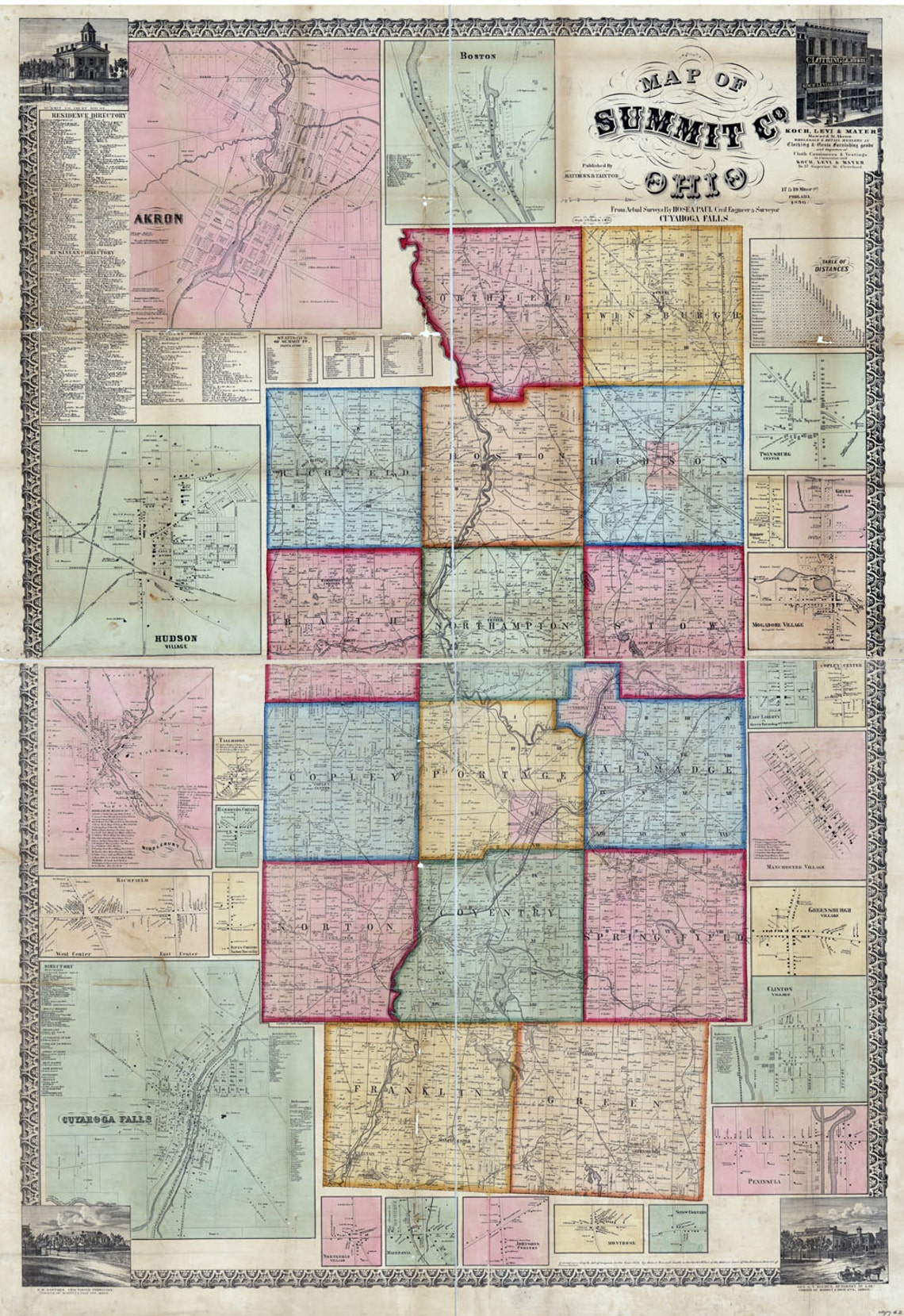 1856 Farm Line Map of Summit County Ohio Akron - Etsy