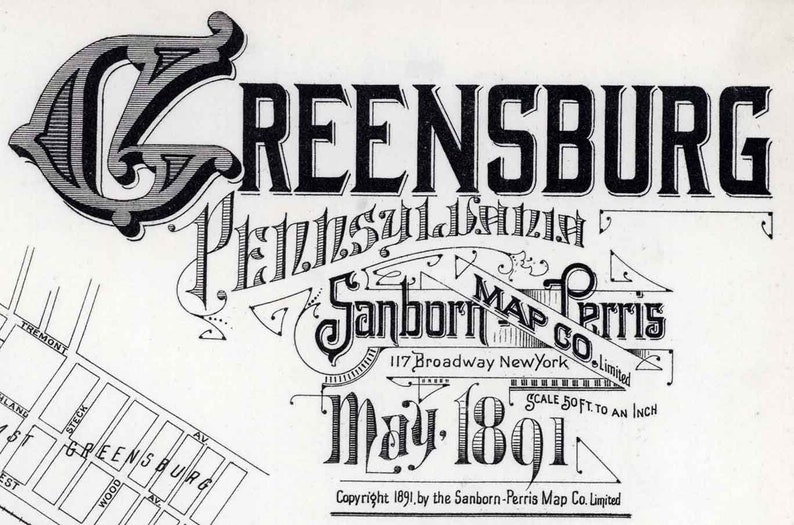 1891 Town Map of Greensburg Westmoreland County Pennsylvania - Etsy