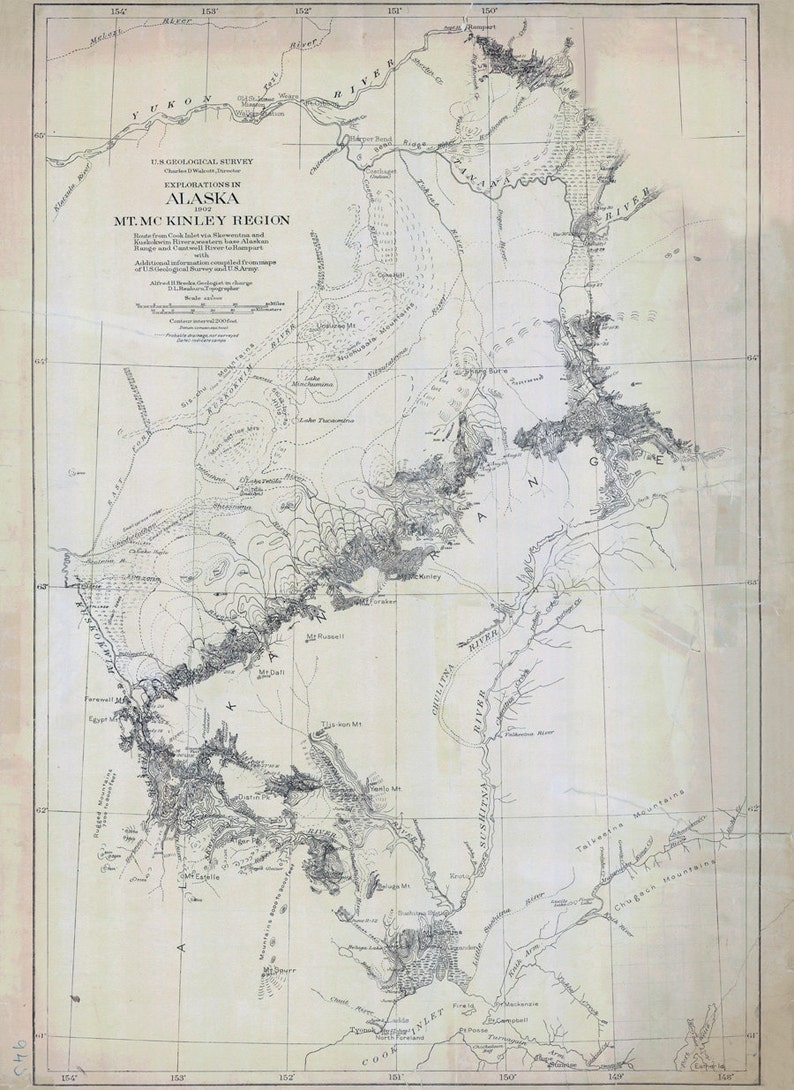 1904 Map of Mt Mckinley Region Alaska - Etsy