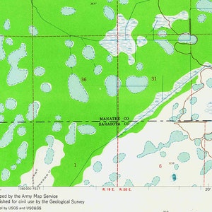 1944 Topo Map of Verna Florida Quad Manatee County - Etsy