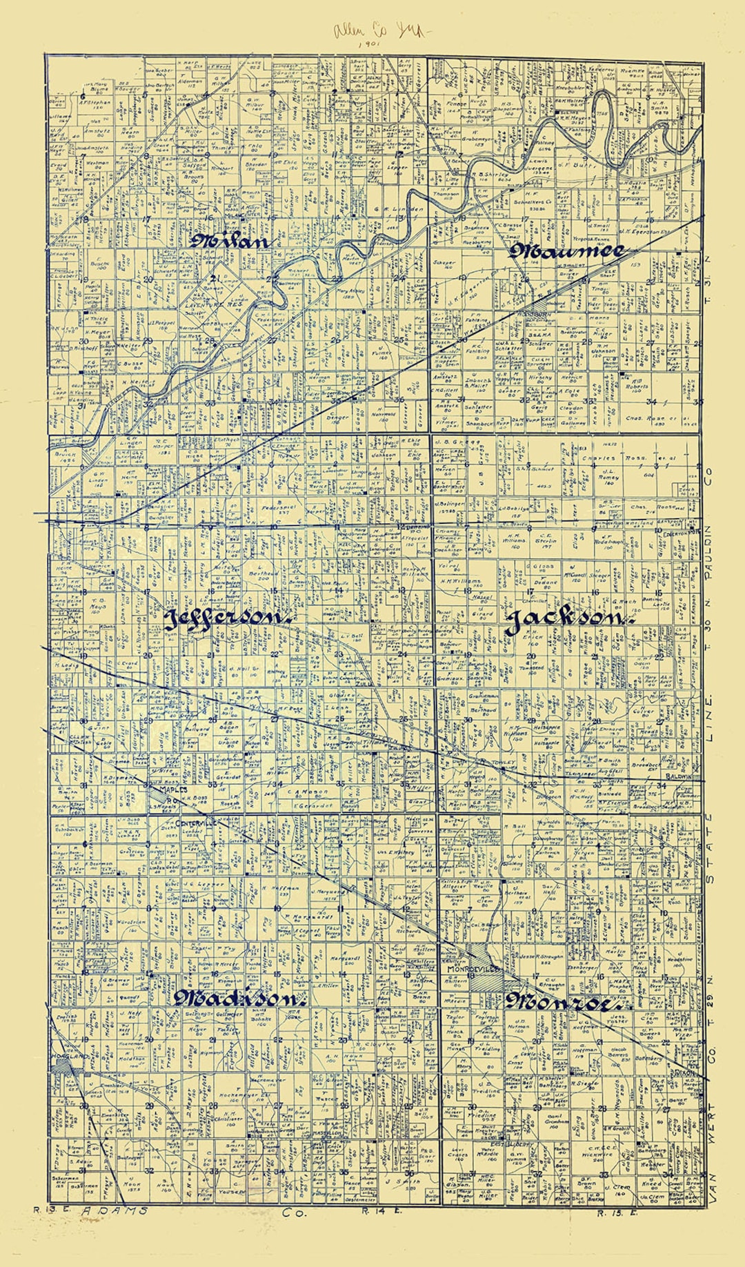 1901 Farm Line Map of Allen County Indiana - Etsy