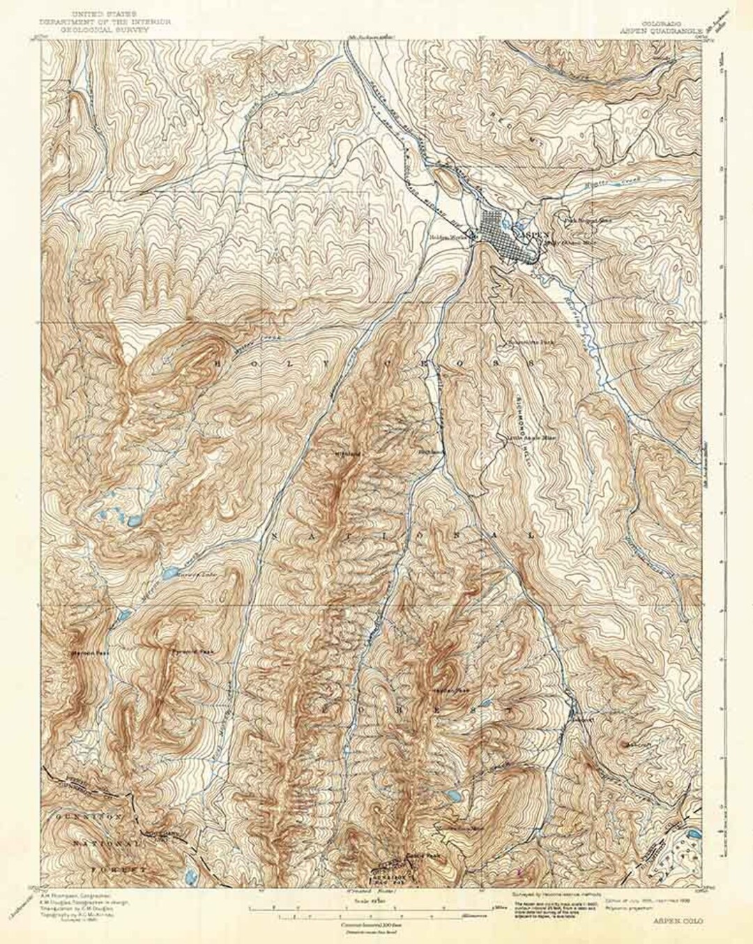 1895 Topo Map of Aspen Colorado - Etsy