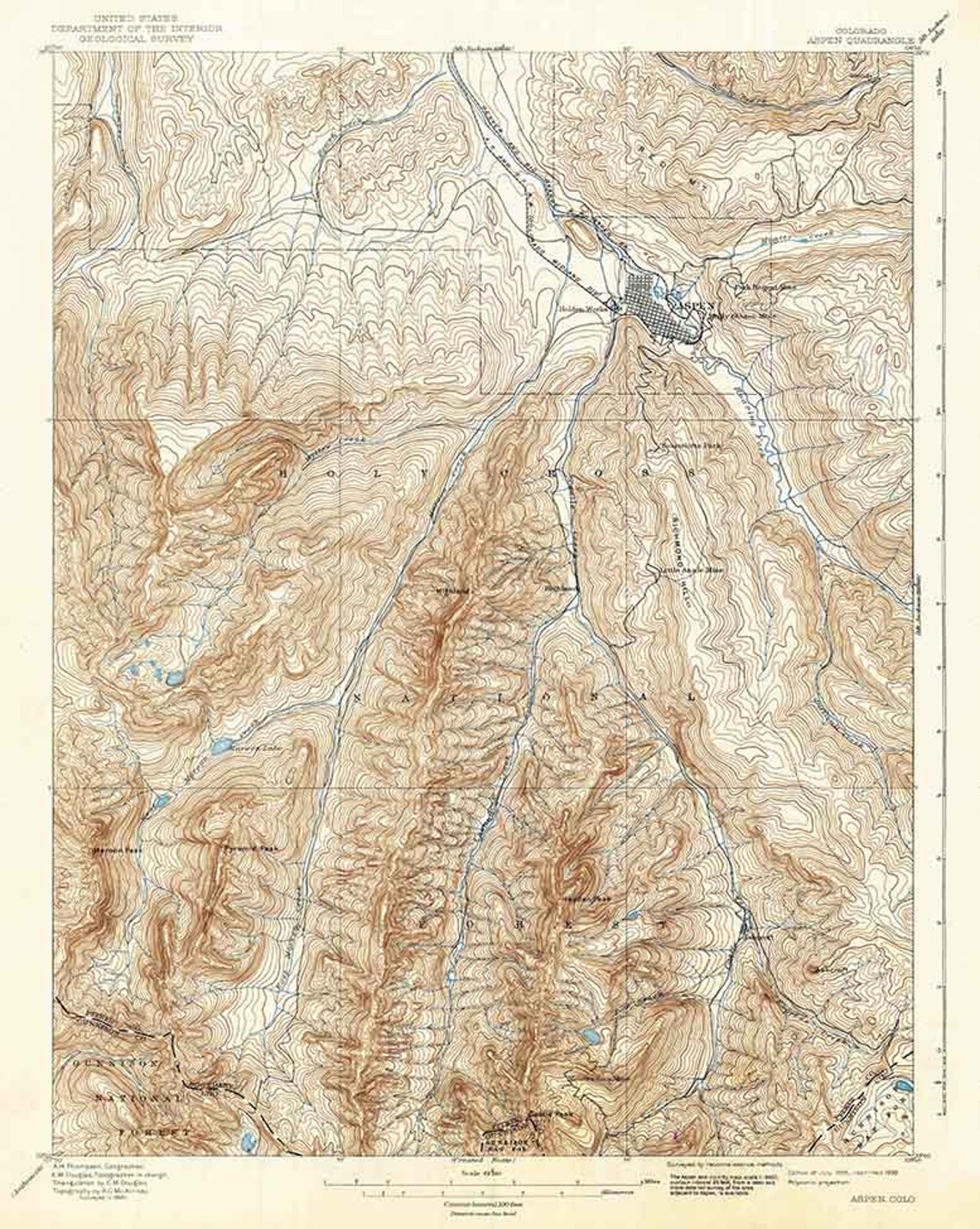 1895 Topo Map of Aspen Colorado - Etsy