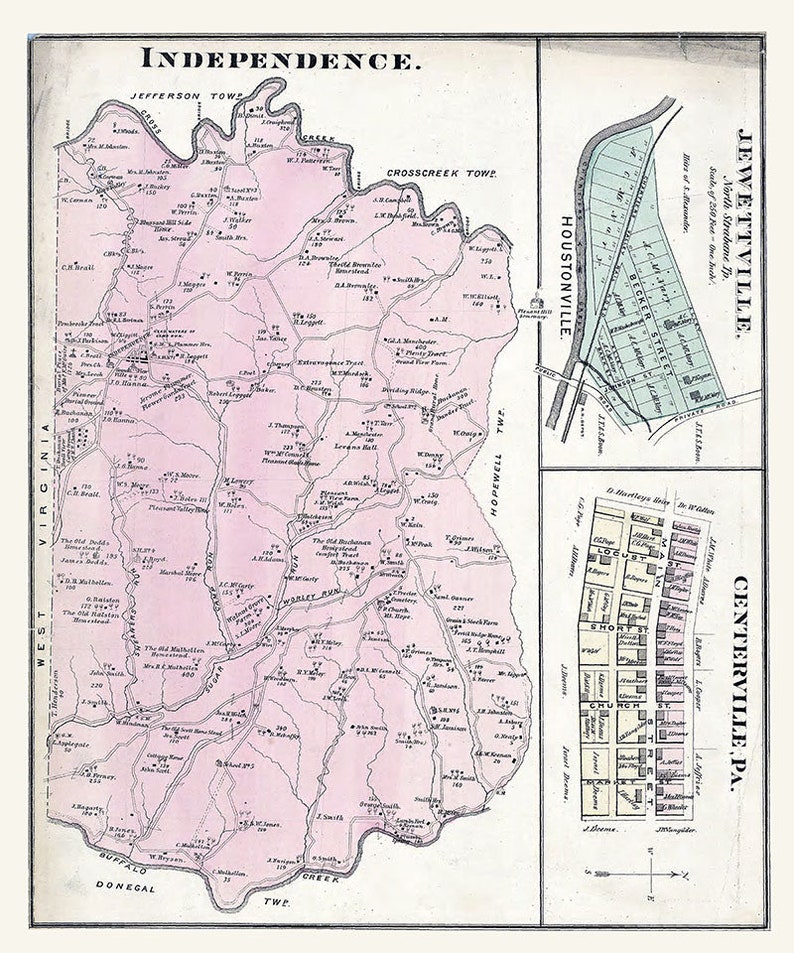 1876 Map of Independence Township Washington County PA Centerville ...