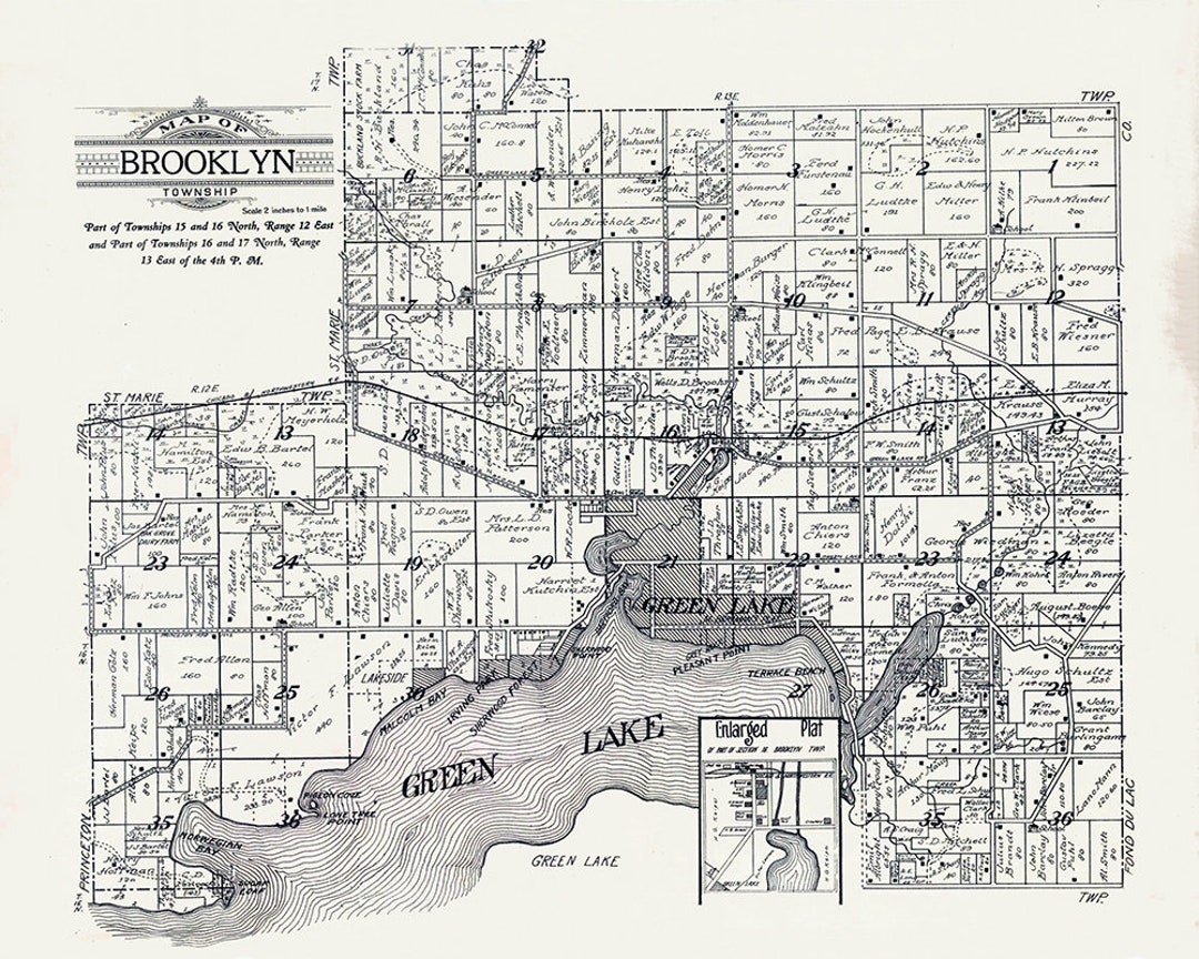 1923 Map of Brooklyn Township Green Lake County Wisconsin - Etsy