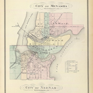1878 Town Map of Menasha and Neenah Winnebago County Wisconsin - Etsy