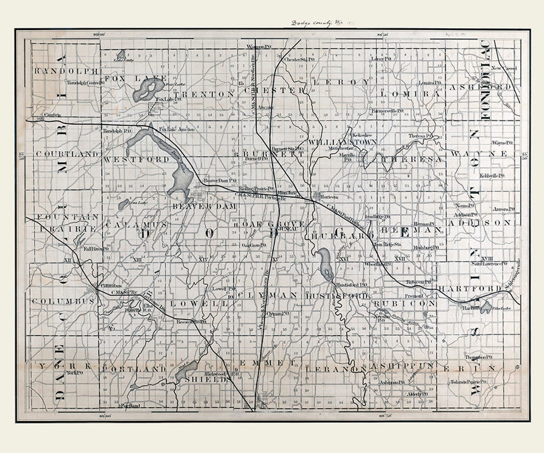 1880 Map of Dodge County Wisconsin - Etsy