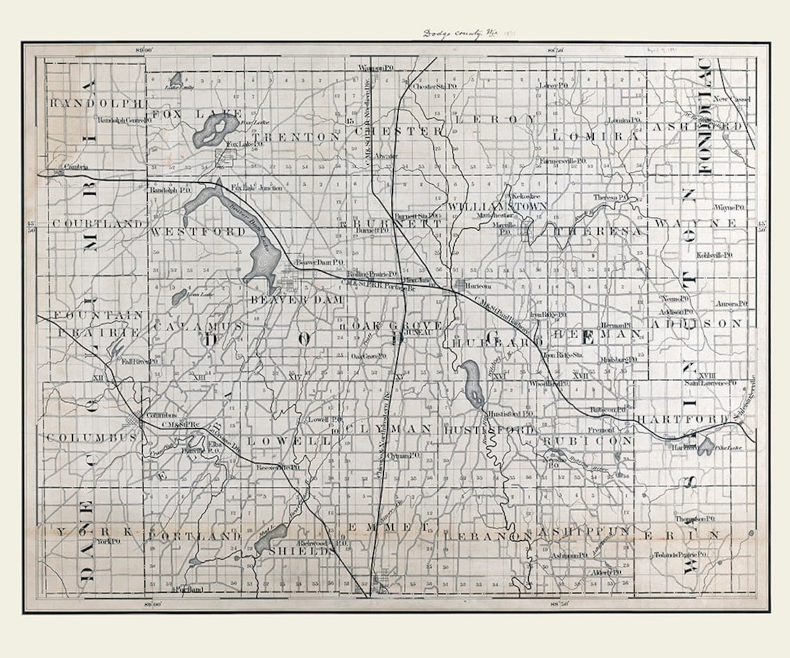 1880 Map of Dodge County Wisconsin - Etsy UK