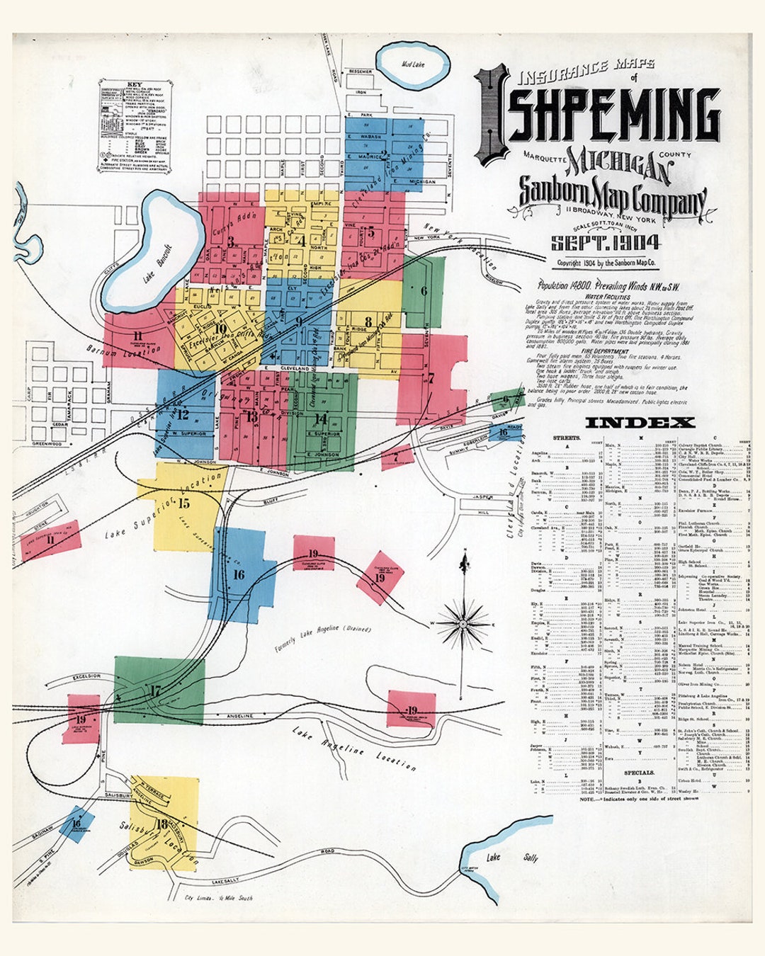 1904 Town Map of Ishpeming Marquette County Michigan - Etsy