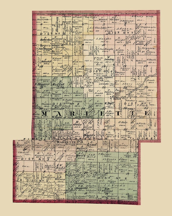 1876 Farm Line Map of Marlette Township Sanilac County - Etsy