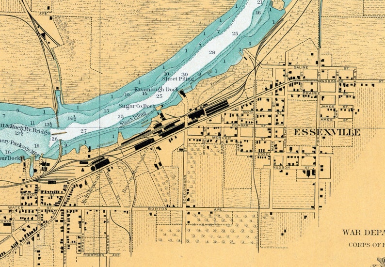 1908 Nautical Chart Saginaw River Bay City Michigan - Etsy