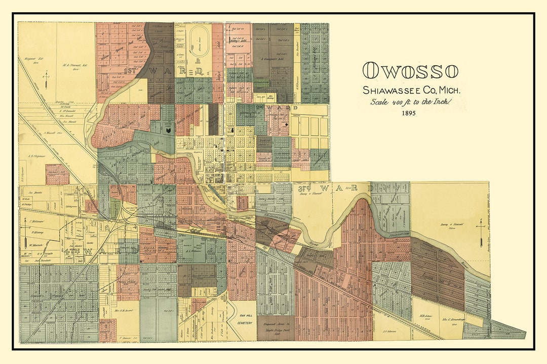 1895 Map of Owosso Shiawassee County Michigan - Etsy