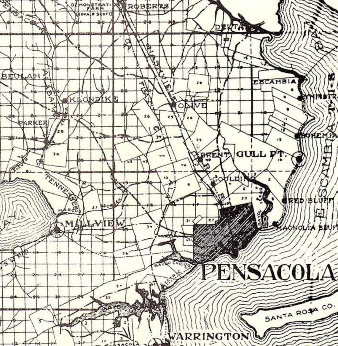 1914 Map of Escambia County Florida Pensacola Gulf of Mexico - Etsy