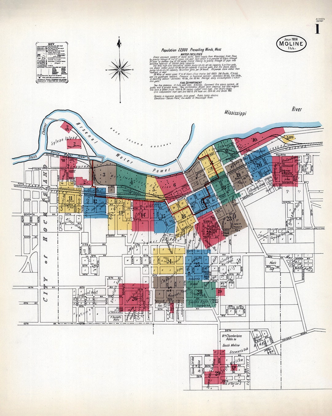 1906 Map of Moline Rock Island County Illinois - Etsy