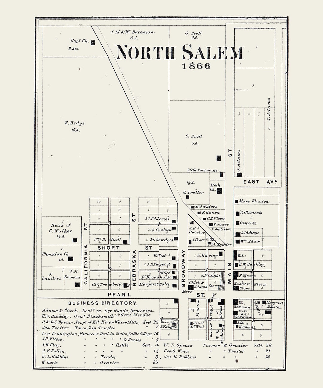 1866 Map of North Salem Hendricks County Indiana - Etsy