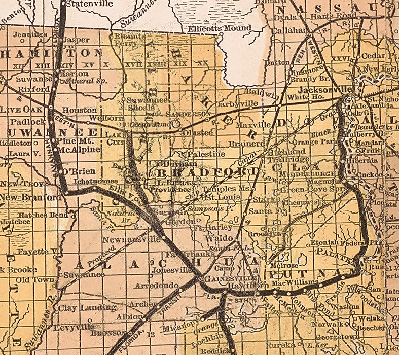 1885 Map of Florida Showing Railroad Connections - Etsy