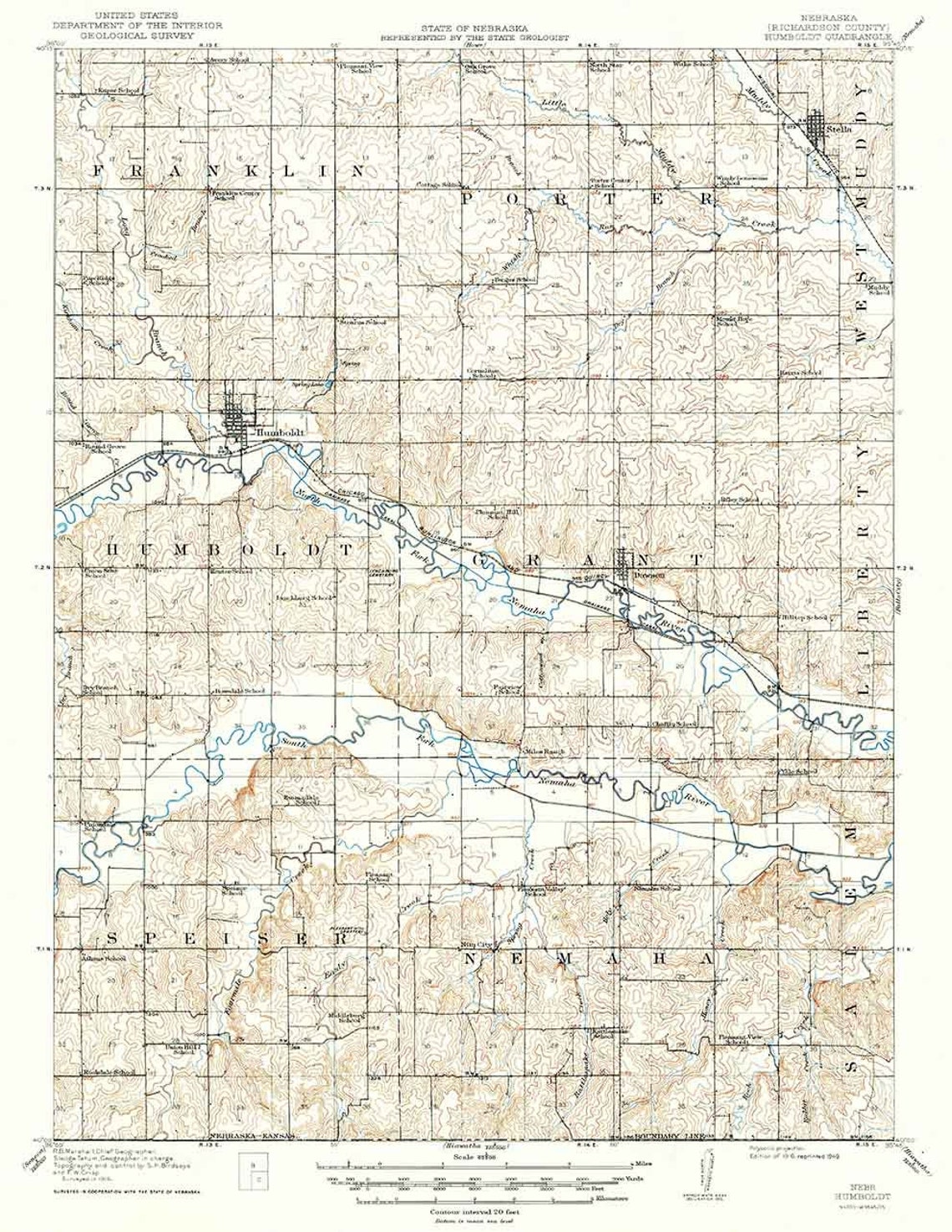 1916 Topo Map of Humboldt Nebraska | Etsy
