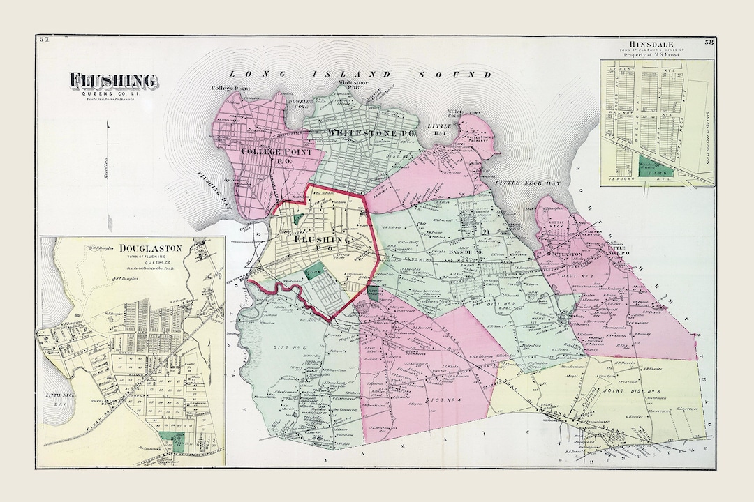 1873 Map of Flushing Queens County New York - Etsy