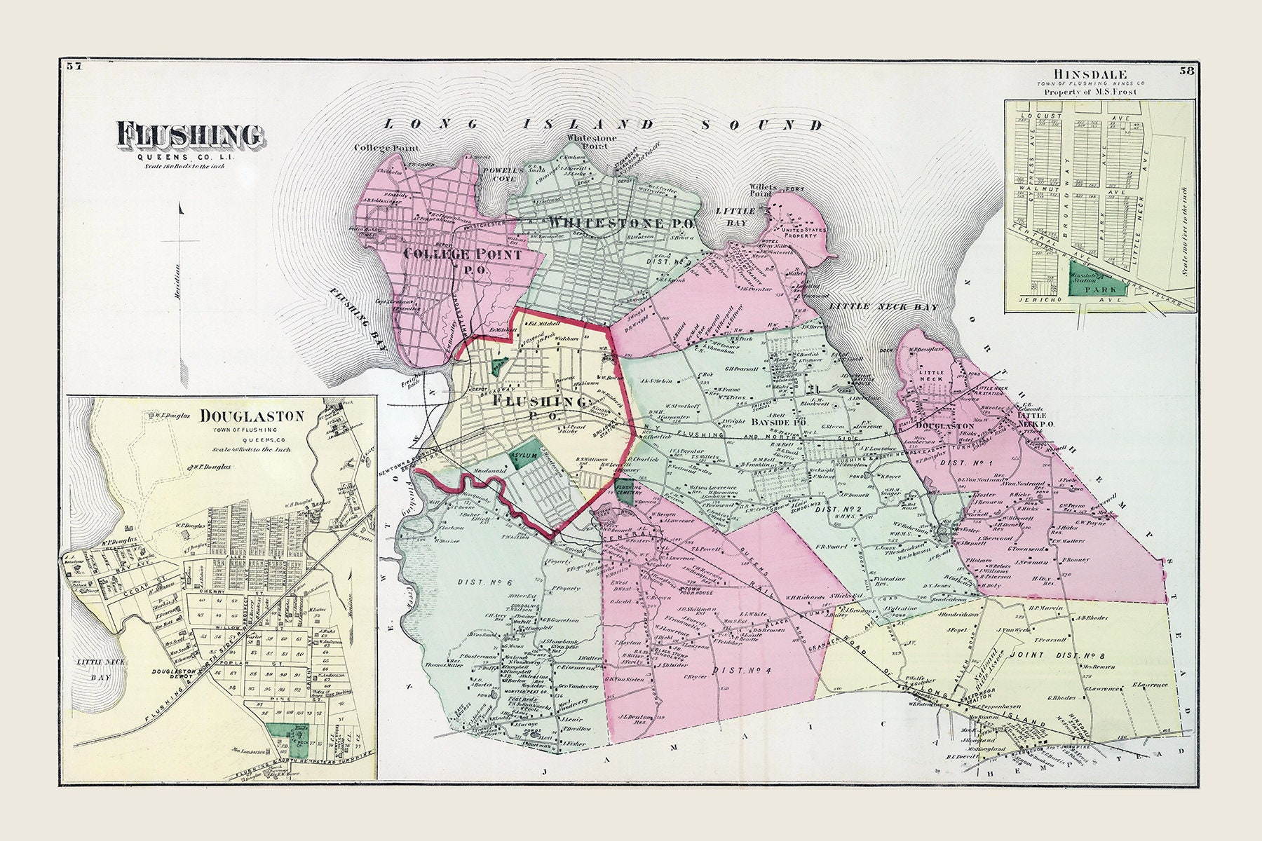 1873 Map of Flushing Queens County New York - Etsy