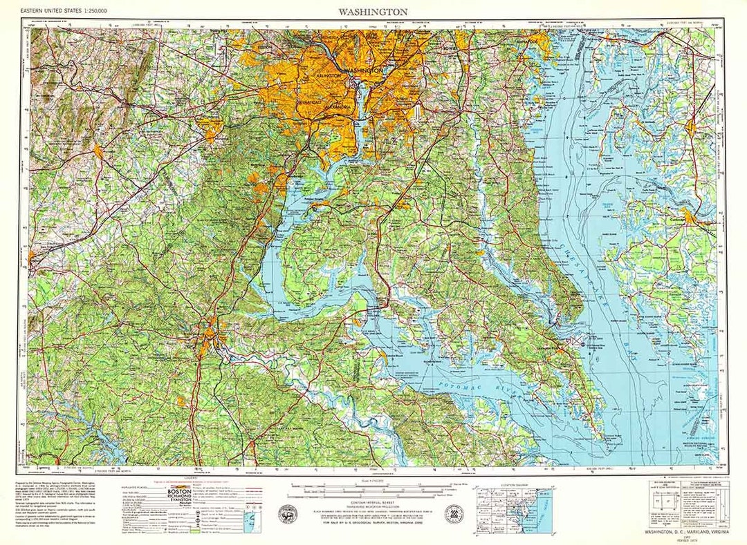 1957 Topo Map of Washington DC Potomac River Chesapeake Bay - Etsy