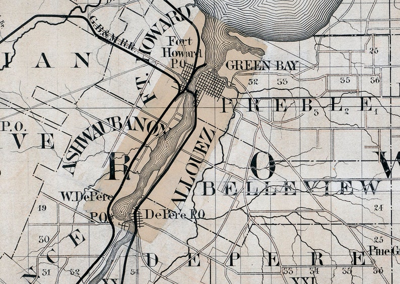 1880 Map of Brown and Kewaunee County Wisconsin - Etsy