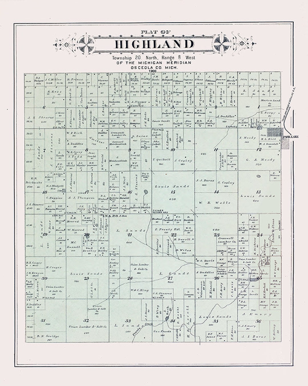 1900 Map of Highland Township Osceola County Michigan - Etsy