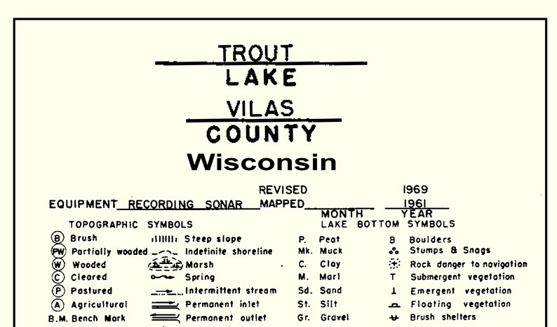 1969 Map of Trout Lake Vilas County Wisconsin - Etsy