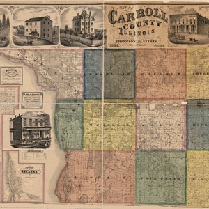 1869 Farm Line Map of Carroll County Illinois Mt Carroll - Etsy