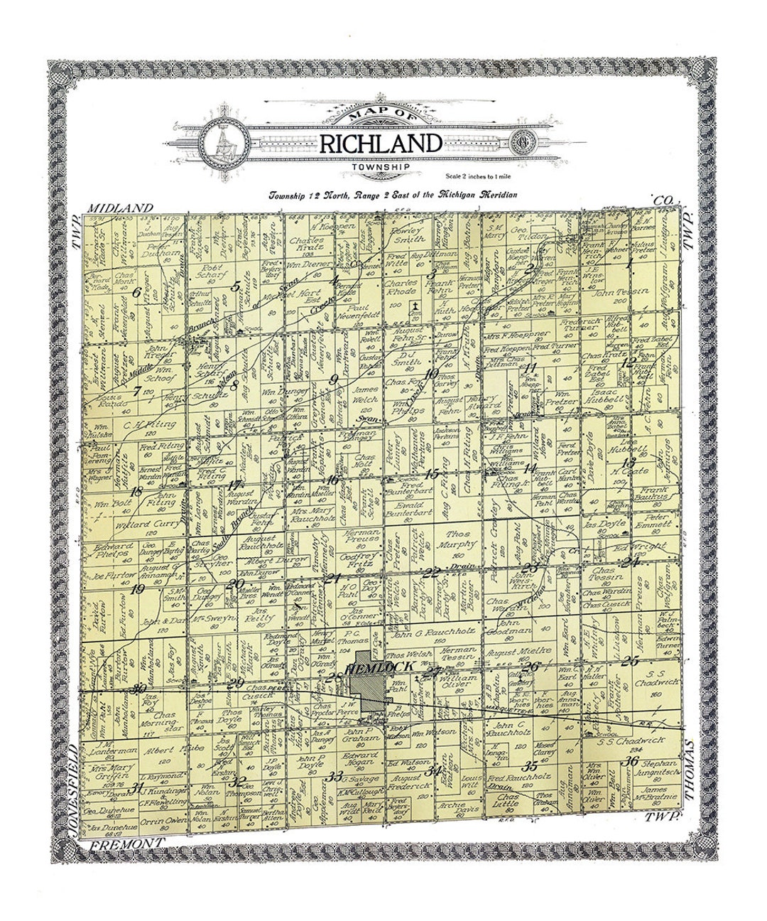 1916 Map of Richland Township Saginaw County Michigan - Etsy