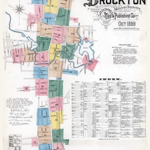 1889 Town Map of Brockton Plymouth County Massachusetts - Etsy