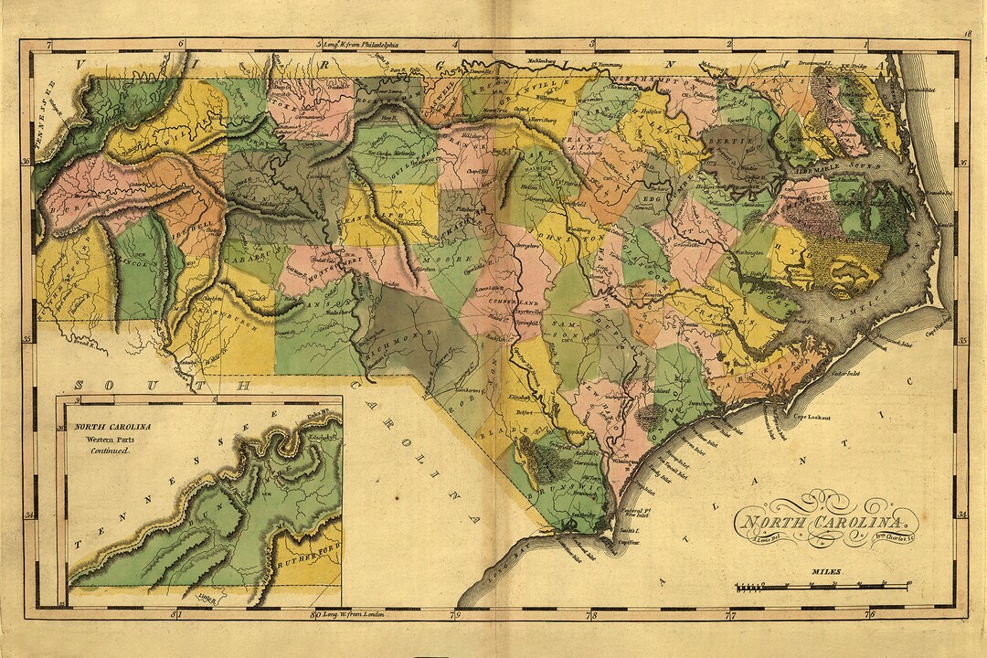 1814 Map of North Carolina - Etsy