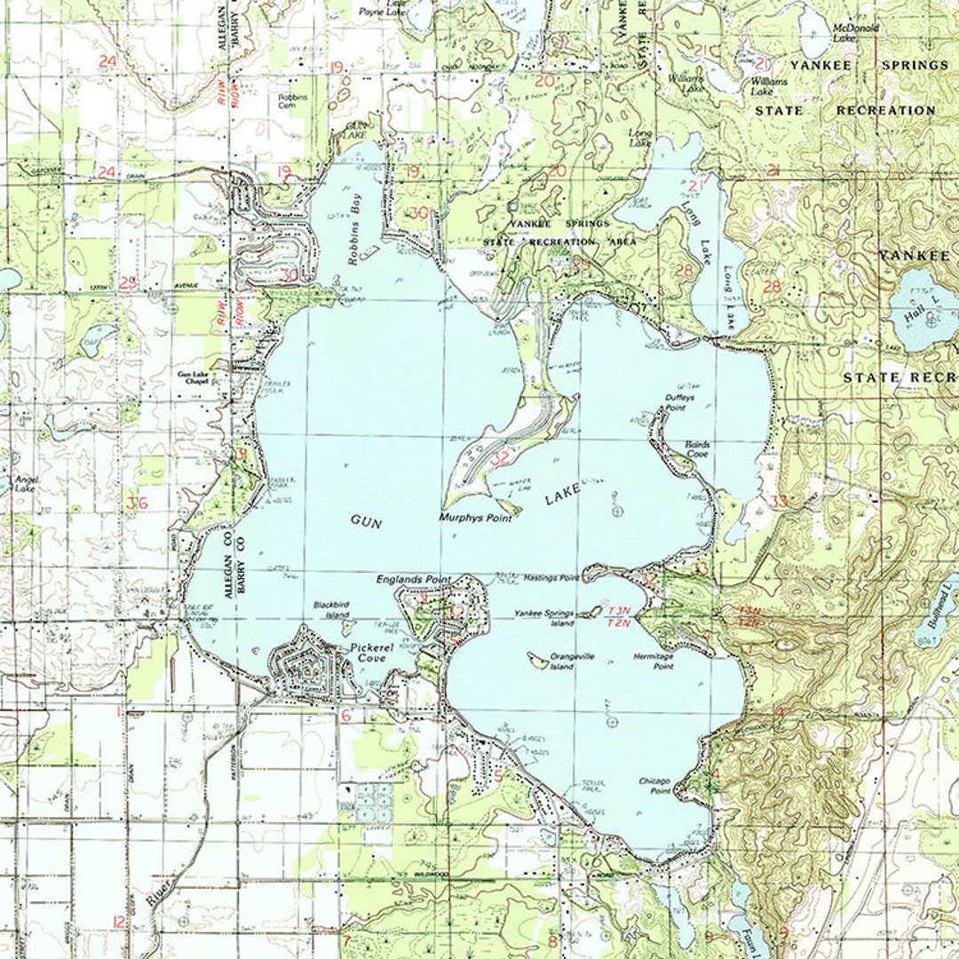 1982 Map of Gun Lake Yankee Springs Michigan - Etsy