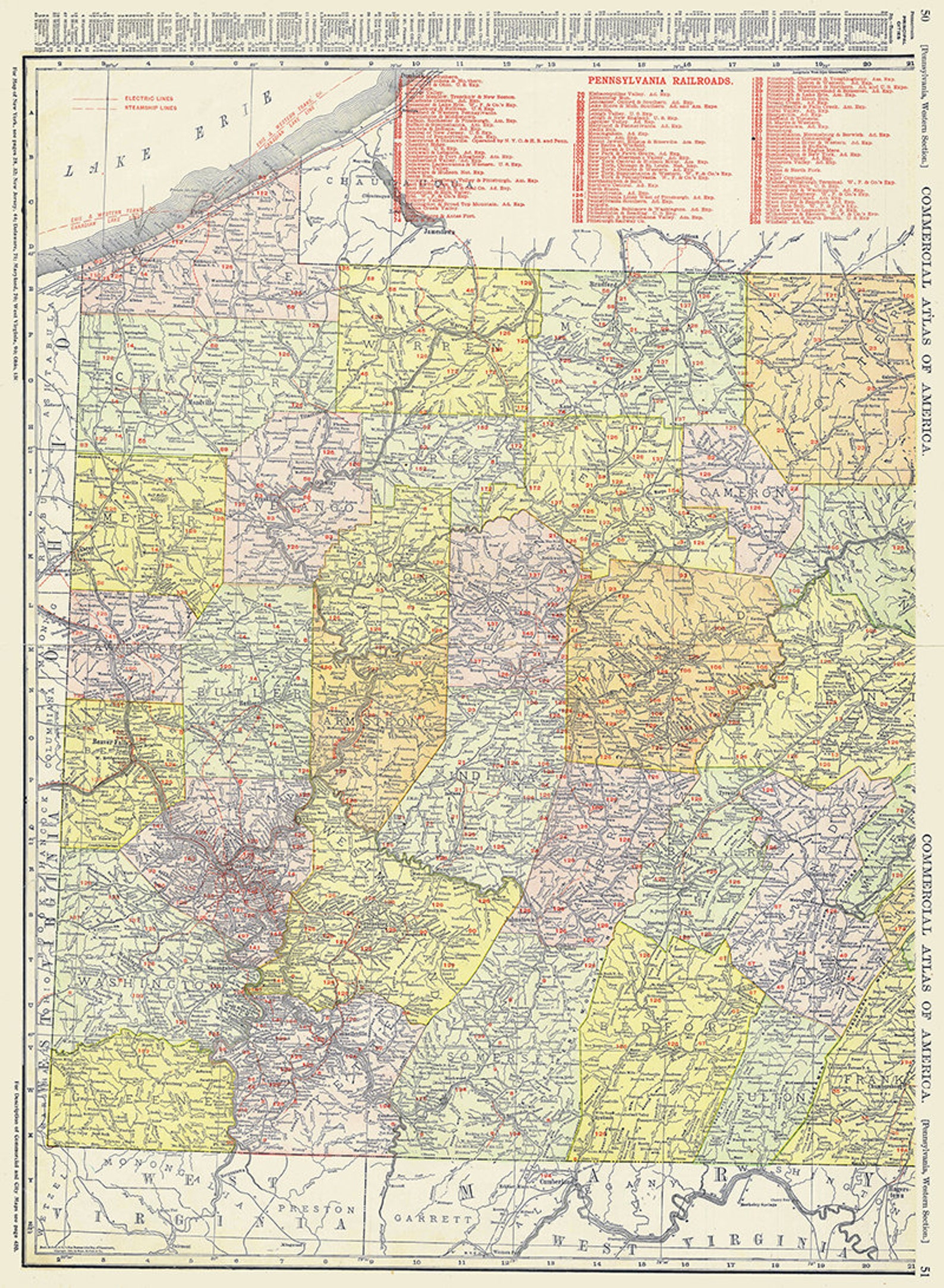 1913 Map of Western Pennsylvania and Railroads - Etsy