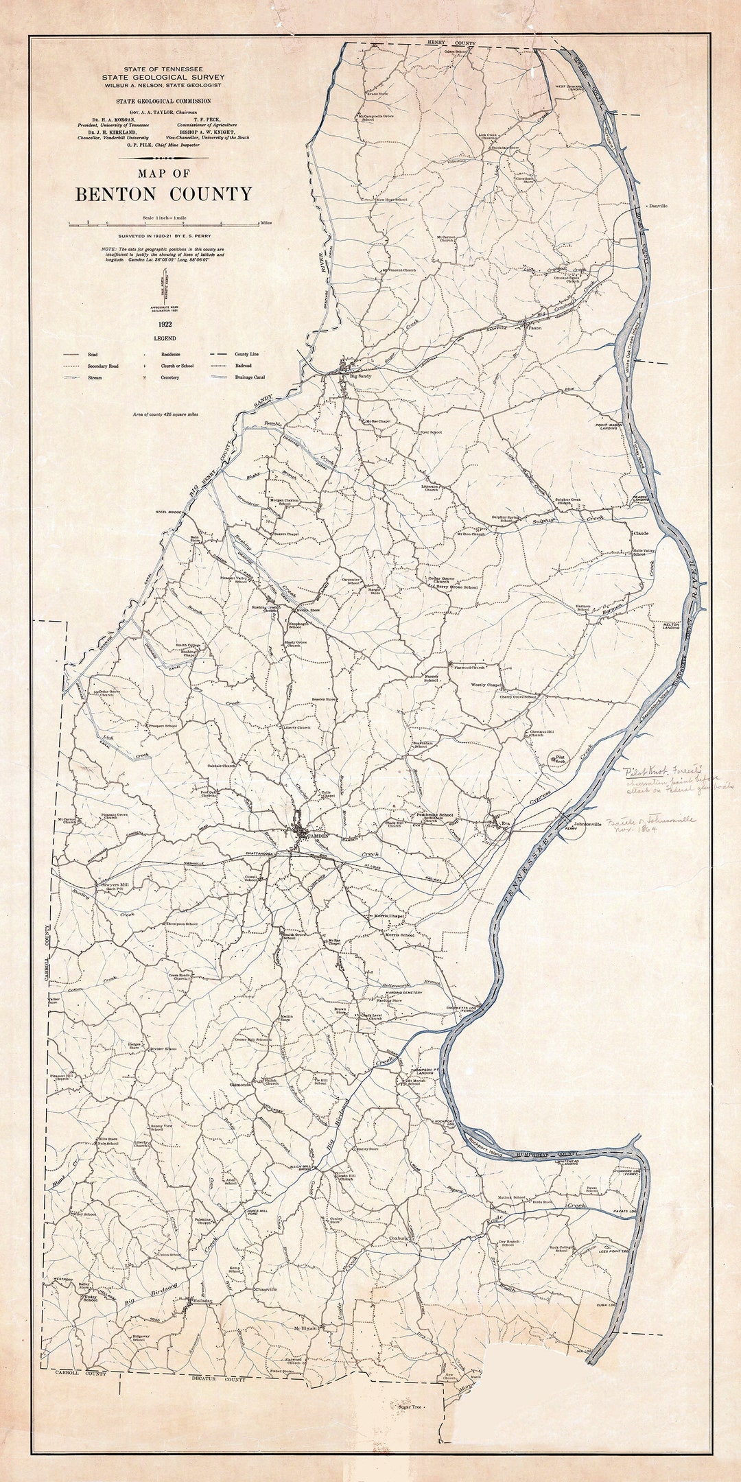 1922 Map of Benton County Tennessee - Etsy
