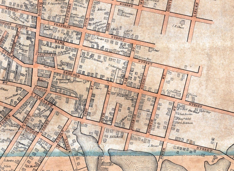 1850 Town Map of Fall River Bristol County Massachusetts - Etsy