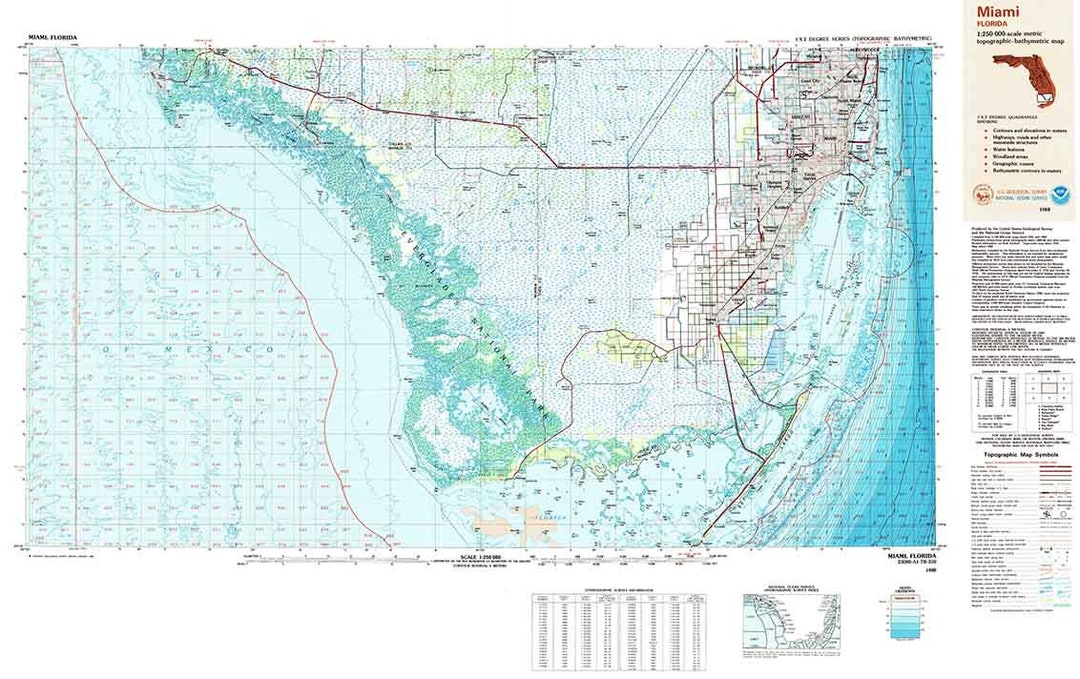 1988 Topo Map of Miami Florida Quadrangle & Everglades National Park - Etsy